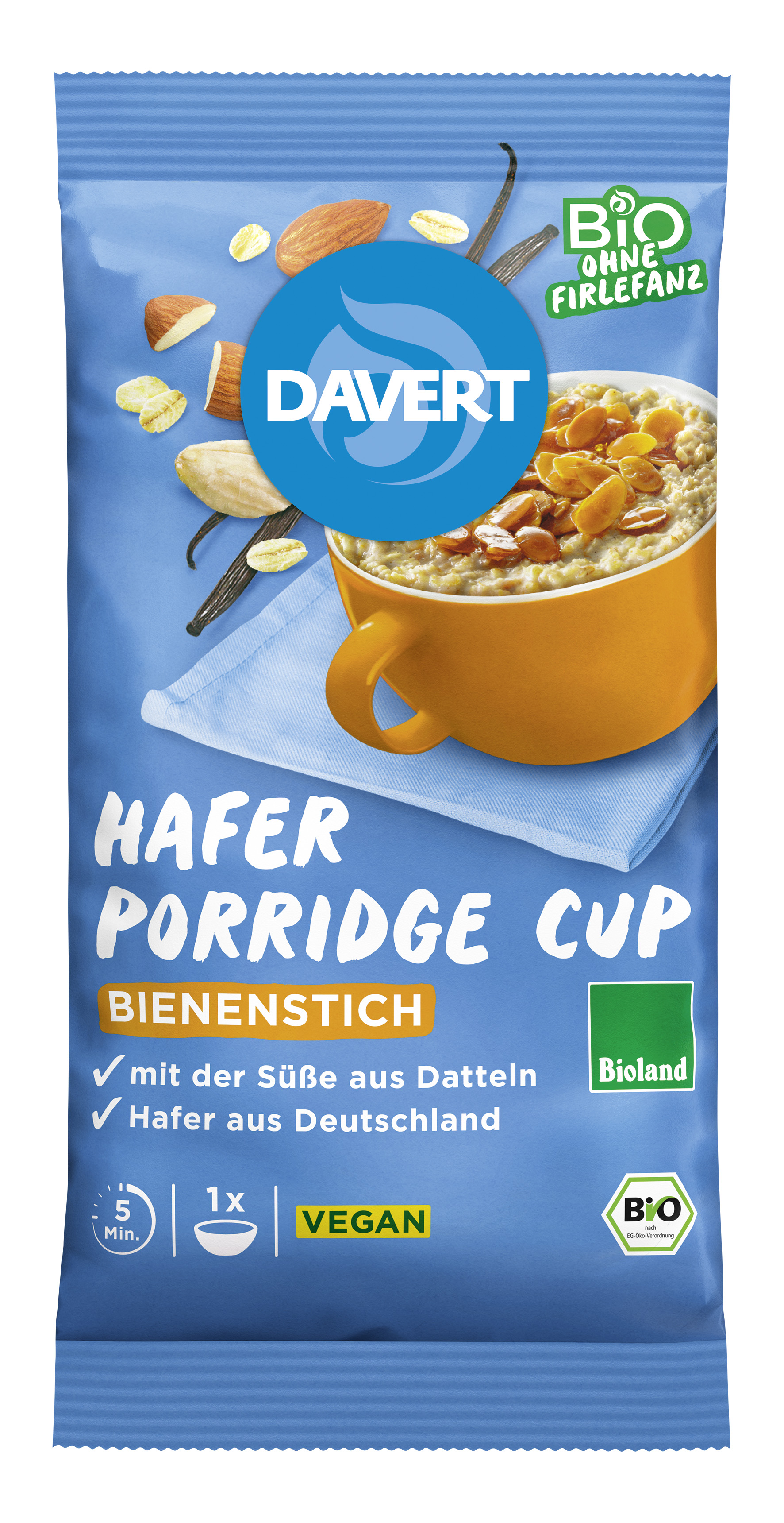 Porridge-Cup Bienenstich Bioland 65g | BESTSELLER | ONLINE-SHOP | Davert Online-Shop | Bio Naturkost